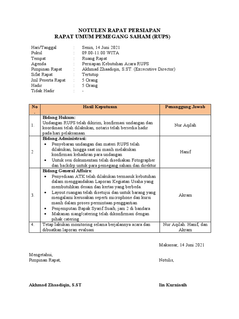 NOTULEN RAPAT PERSIAPAN | PDF