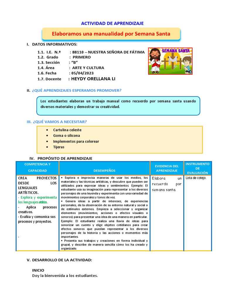 D3 A2 SESION ARTE Elaboramos Una Manualidad Por Semana Santa | PDF ...