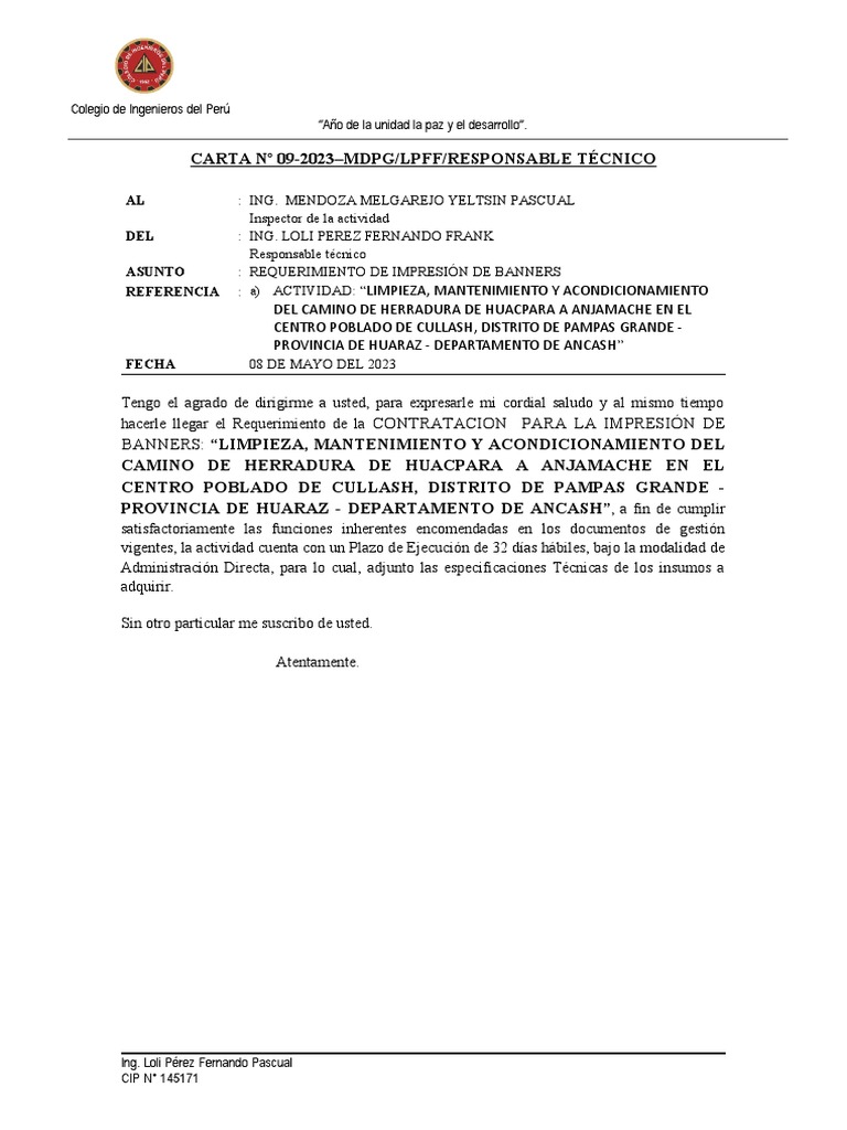 Carta #09, Requerimiento de Impresion de Banners | PDF