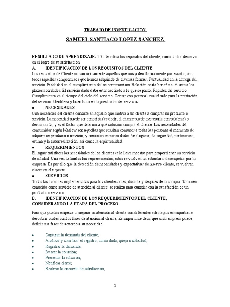 Identificación de Requisitos del Cliente | PDF | Cliente | Producto ...