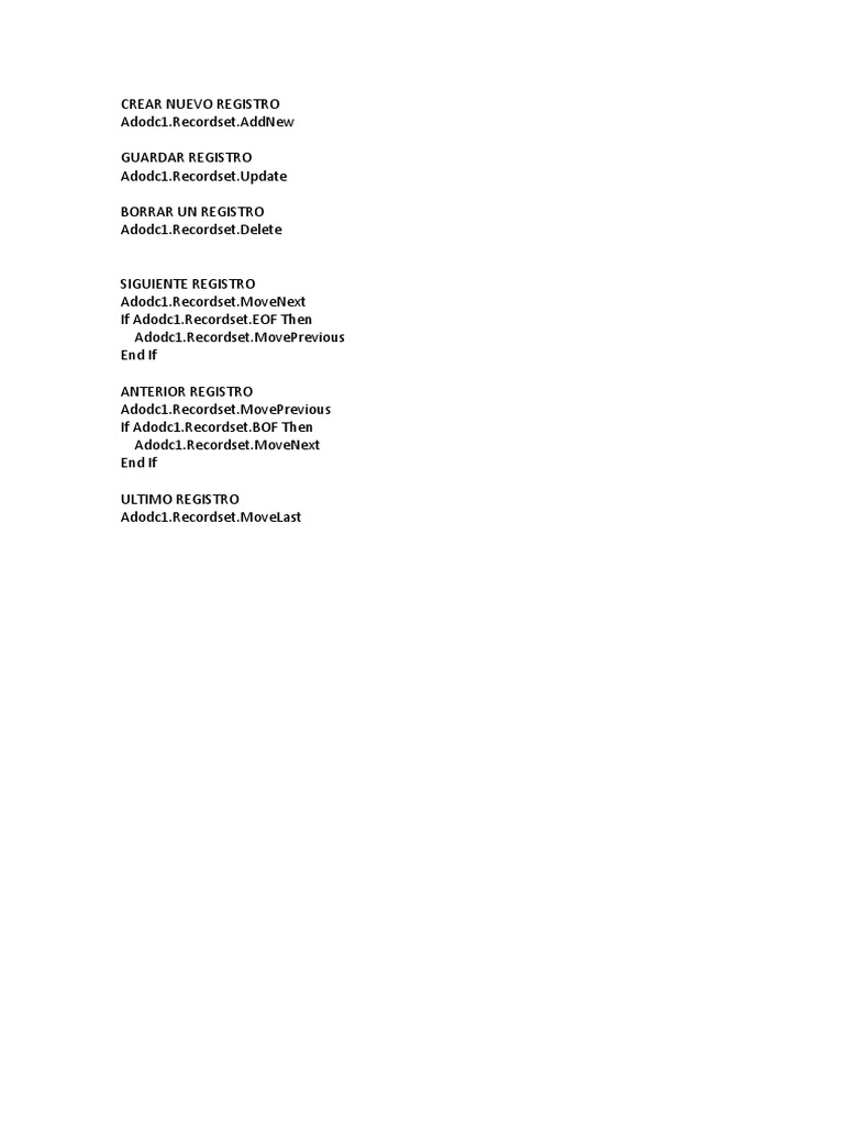 Comandos Base de Datos Visual Basic 6.0 | PDF