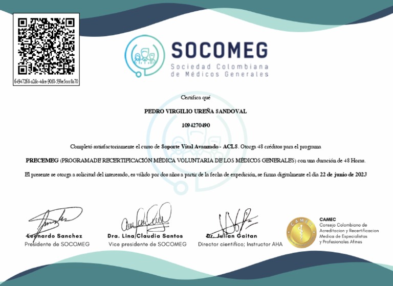 Soporte Vital Avanzado ACLS-Certificado 4622 | PDF