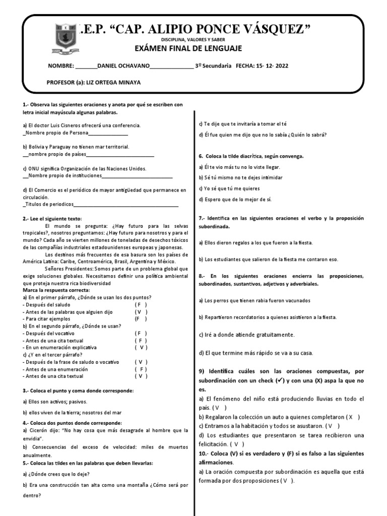 Examen Final 3° Lenguaje | PDF | Lingüística