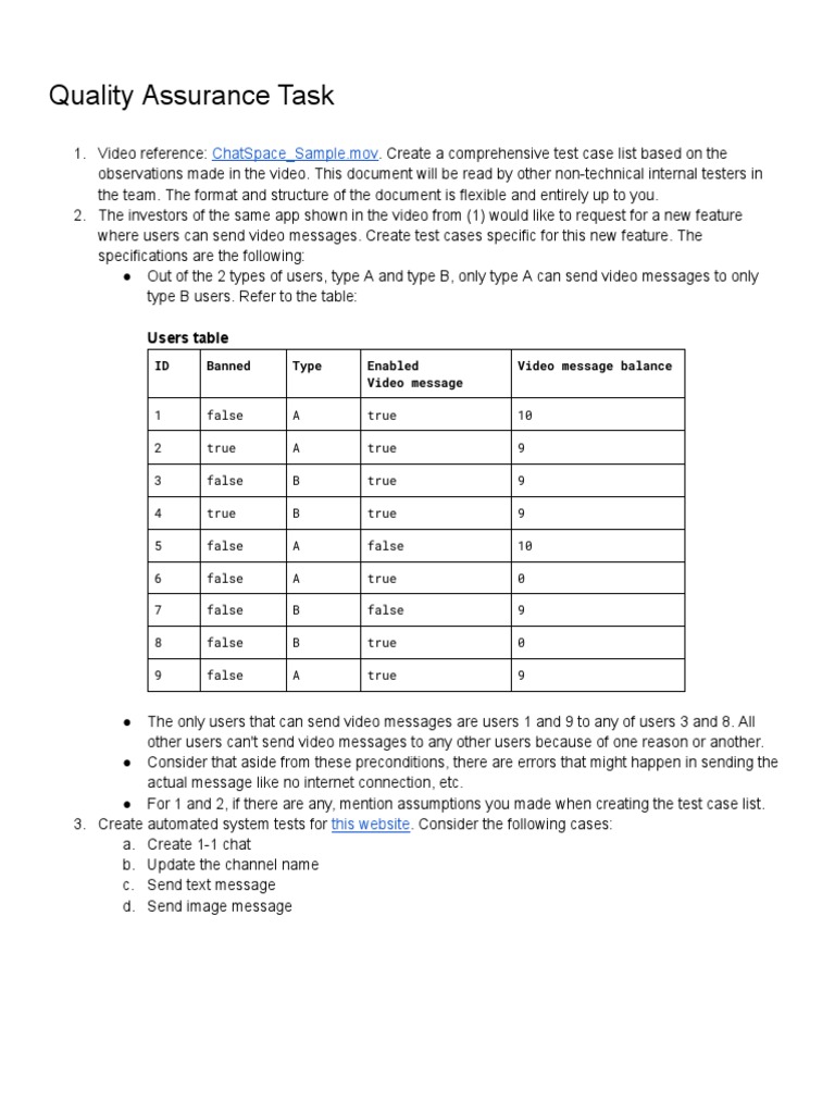 Quality Assurance Developer Technical Task_Apptain GmbH | PDF