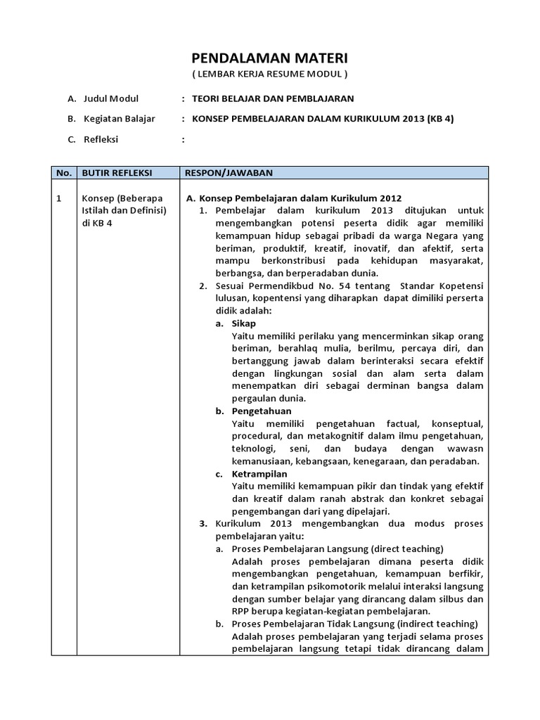 LK Resume Teori Belajar KB 4 Nafliayah PPG 2023 | PDF