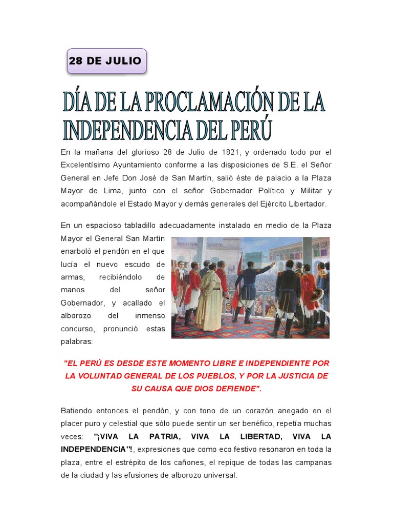 28 de Julio - Día de La Independencia Del Perú | PDF