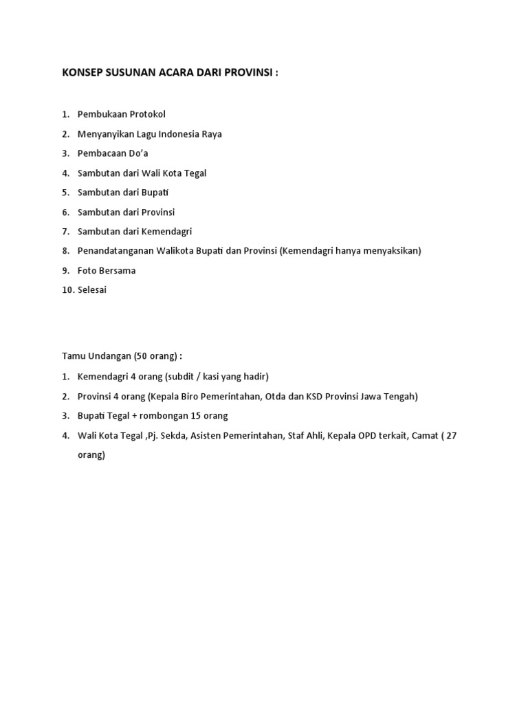 Susunan Acara Resmi Provinsi Tegal | PDF