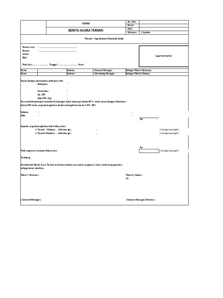 Contoh Form Berita Acara Termin | PDF