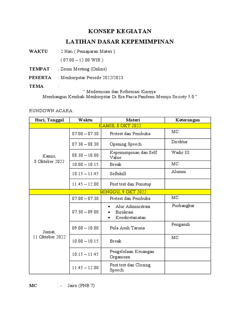 Konsep Kegiatan LDK Menkorpstar 2022 | PDF