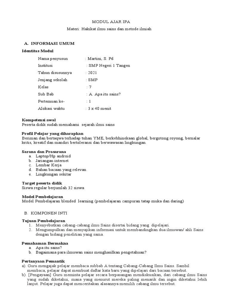 Modul Ajar Ipa Hakikat Ilmu Sains Fix | PDF