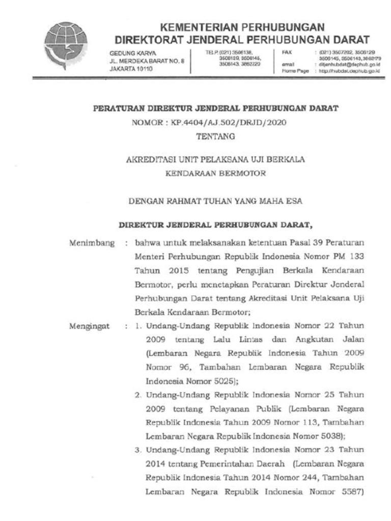kp4404 Aj502 DRJD 2020 TTG Akreditasi Unit Pelaksana Uji Berkala KB | PDF