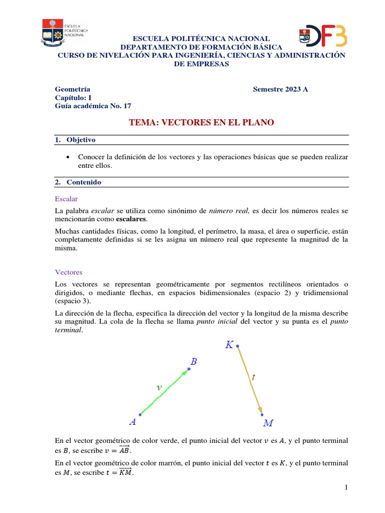 3.5 - Vectores en El Plano - H1 - Guia | PDF | Vector Euclidiano | Escalar (Matemáticas)