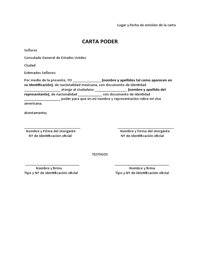 Carta Poder para Recoger Visa Americana | PDF
