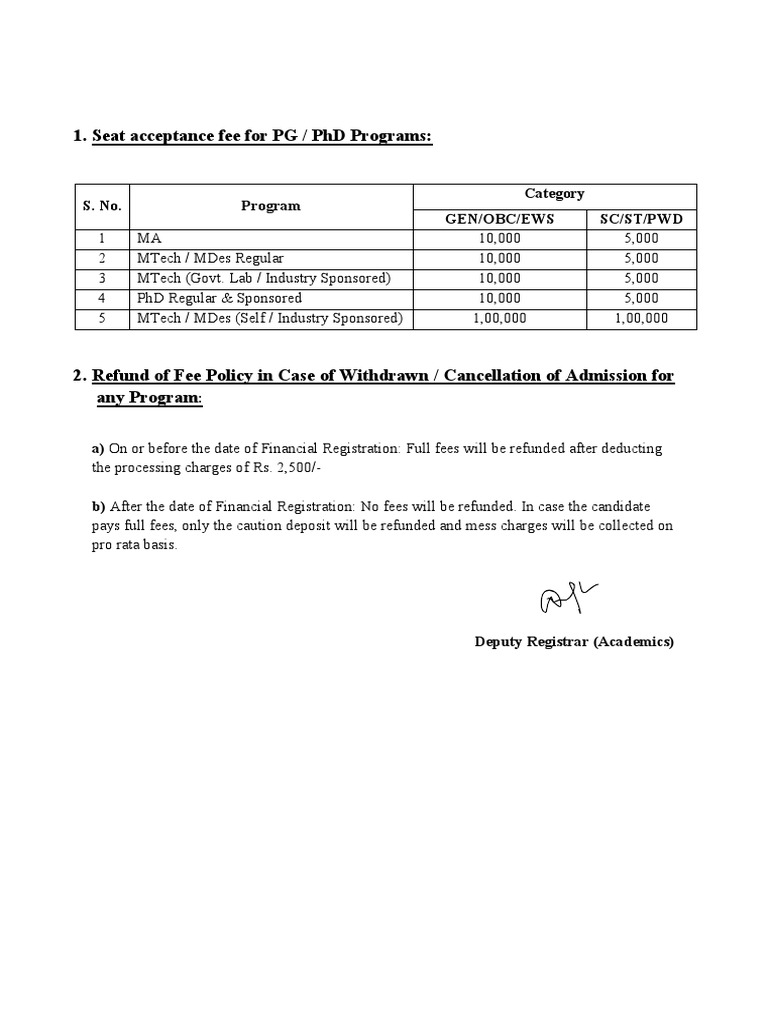 Fee Policy IITH 2020-24-05-2021 | PDF