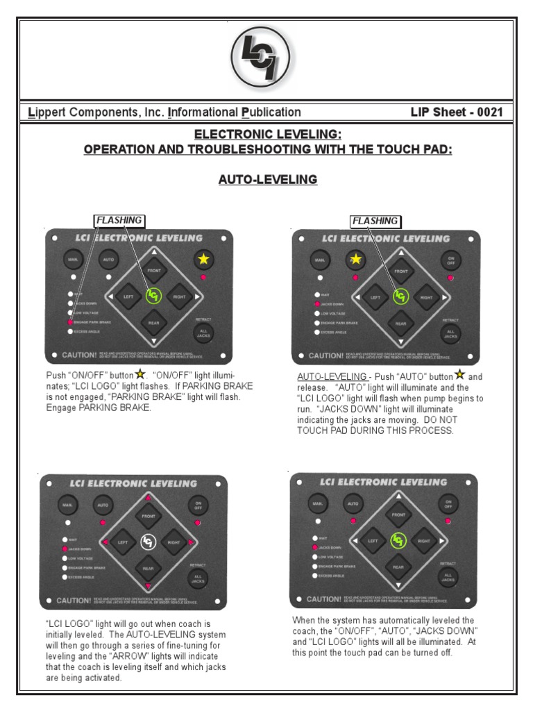 Lippert Electric Leveling Touch Pad Operation | PDF | Brake | Equipment
