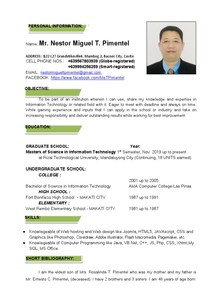 Nestor Miguel T Pimentel - RESUME' | PDF | Computing | Software Engineering