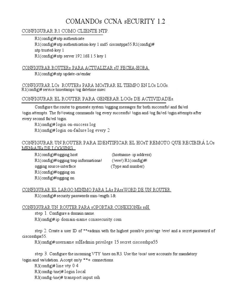 Comandos Ccna Security | PDF | Telecommunications Standards | Network Architecture