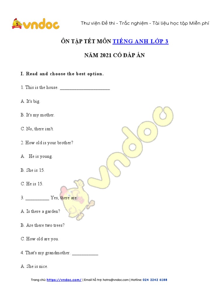 Bai Tap Tet Tieng Anh Lop 3 Nam 2021 | PDF