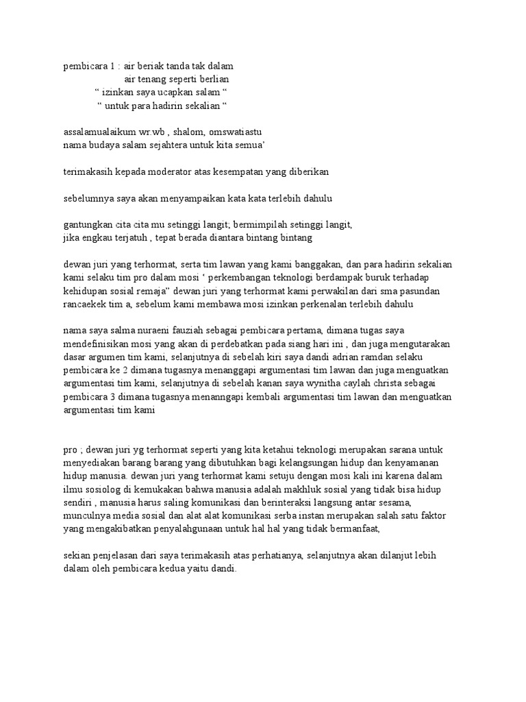 Teks Debat Pembicara 1-3 | PDF