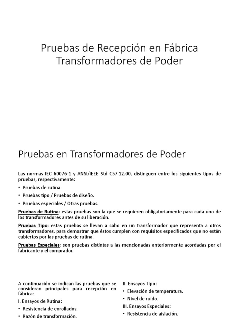 Pruebas en Fábrica Transformadores V3 | PDF | Transformador | Inductor