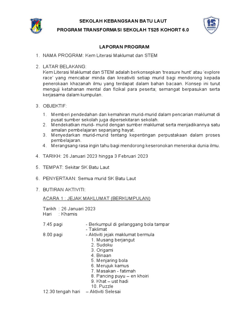Kem Literasi dan STEM SK Batu Laut | PDF