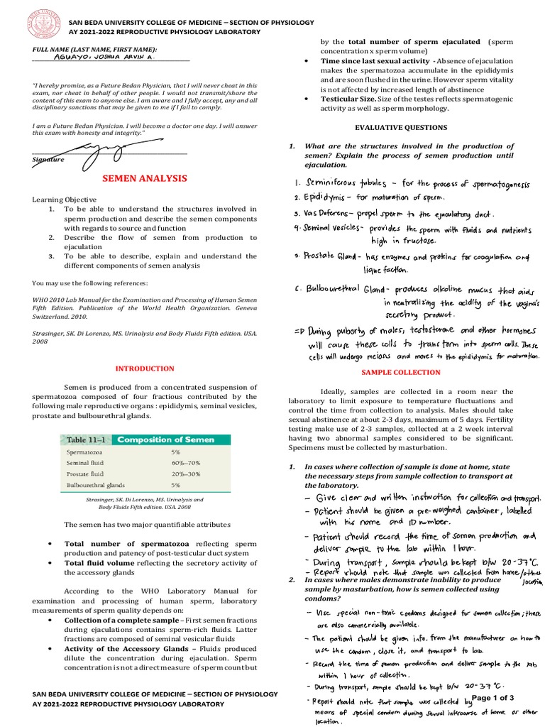 Lab9 Semen Anaylysis Aguayo | PDF | Semen | Ejaculation