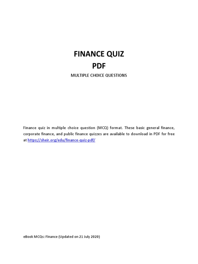 Finance MCQ Quiz PDF Download | PDF