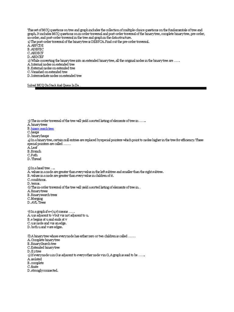 MCQ Trees | Download Free PDF | Theoretical Computer Science | Algorithms And Data Structures