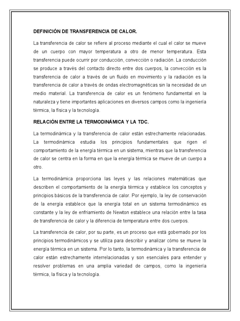Definición de Transferencia de Calor | PDF | Conduccion termica ...