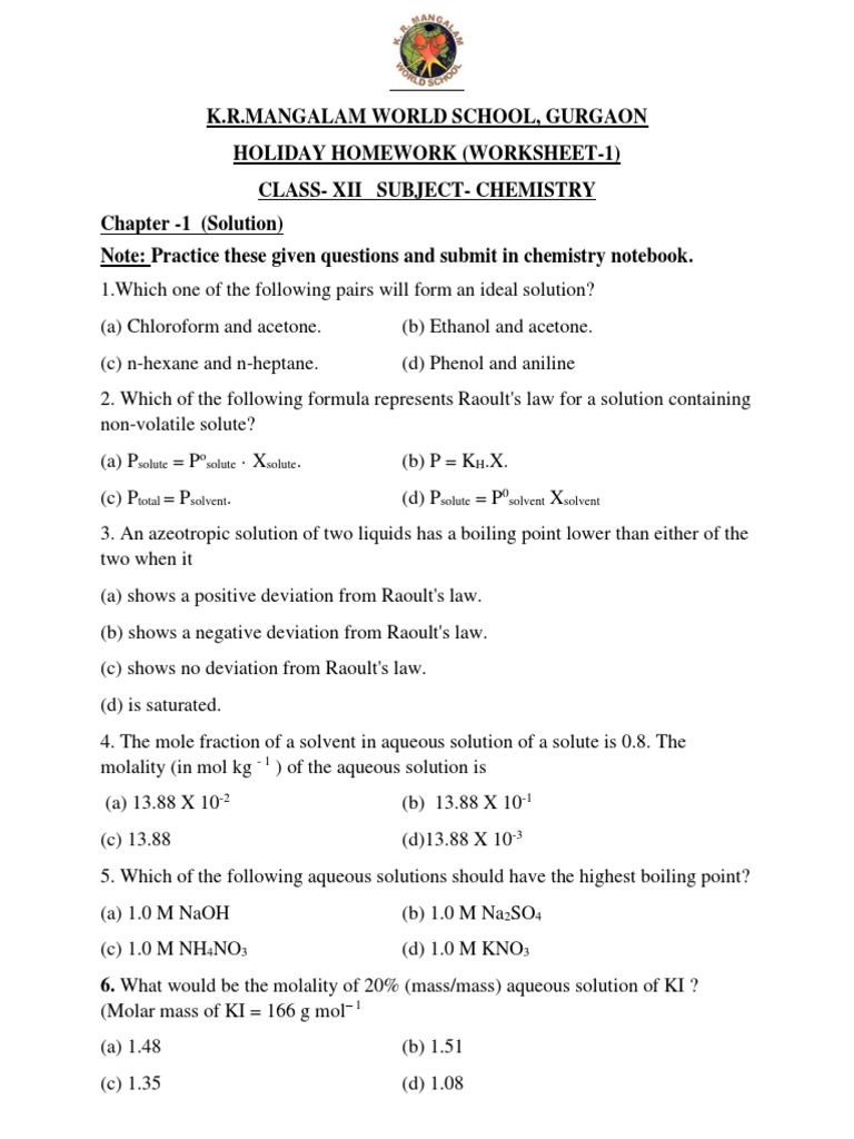 CH1 Soution HHW Worksheet1 | PDF | Chemistry | Homogeneous Chemical ...