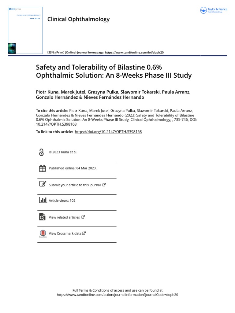 Safety and Tolerability of Bilastine 0 6 Ophthalmic Solution An 8 Weeks ...