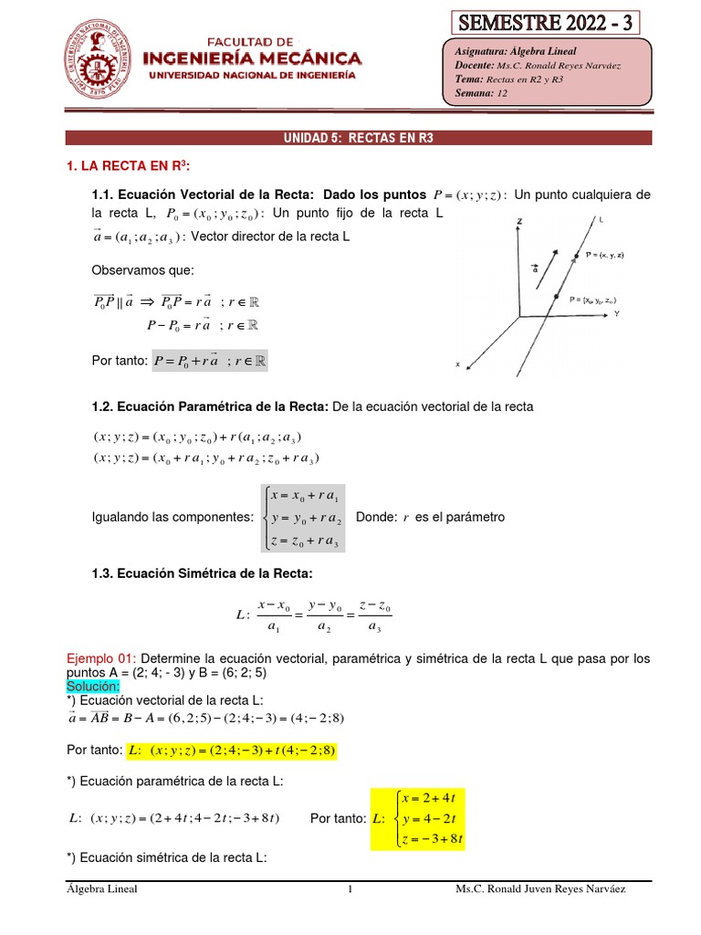 Guía 12 Rectas en R3 | PDF | Ecuaciones | Línea (geometría)