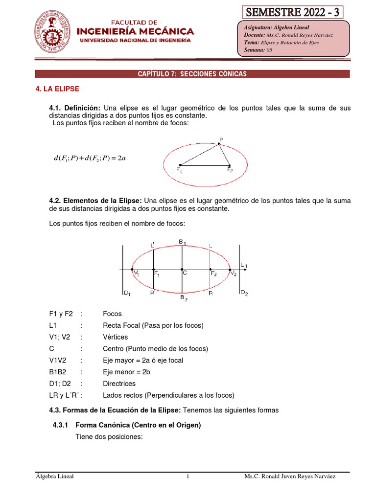 Guía 15 Elipse y Rotación de Ejes | PDF | Elipse | Rotación
