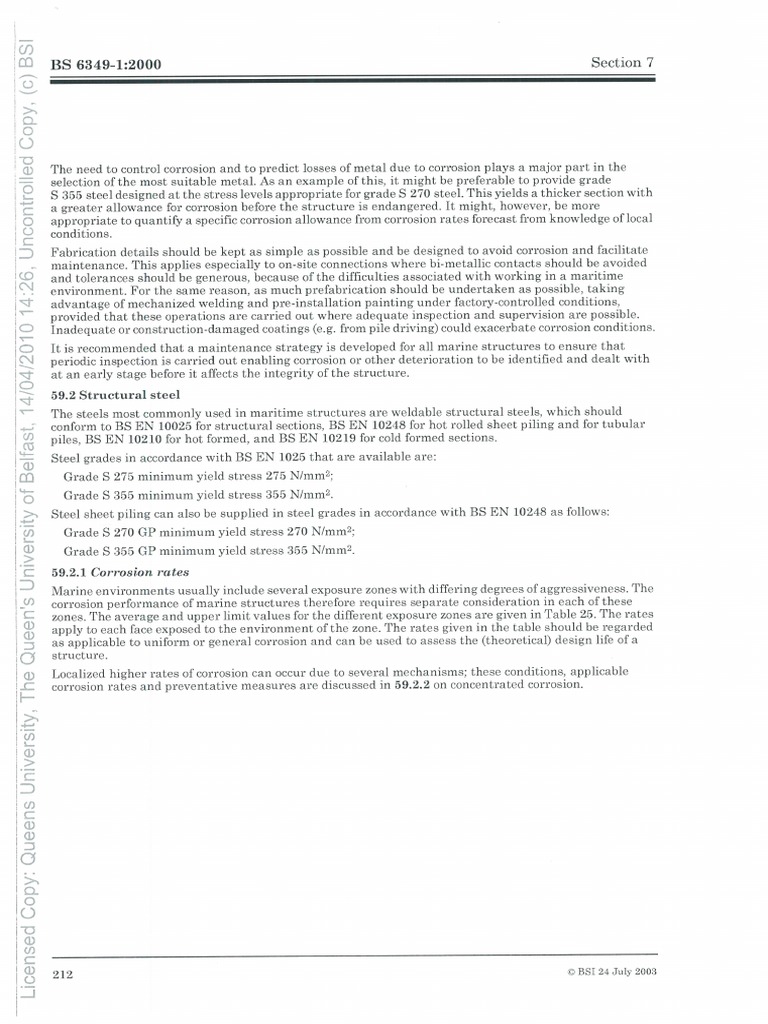BS 6349-1:2000 Corrosion | PDF