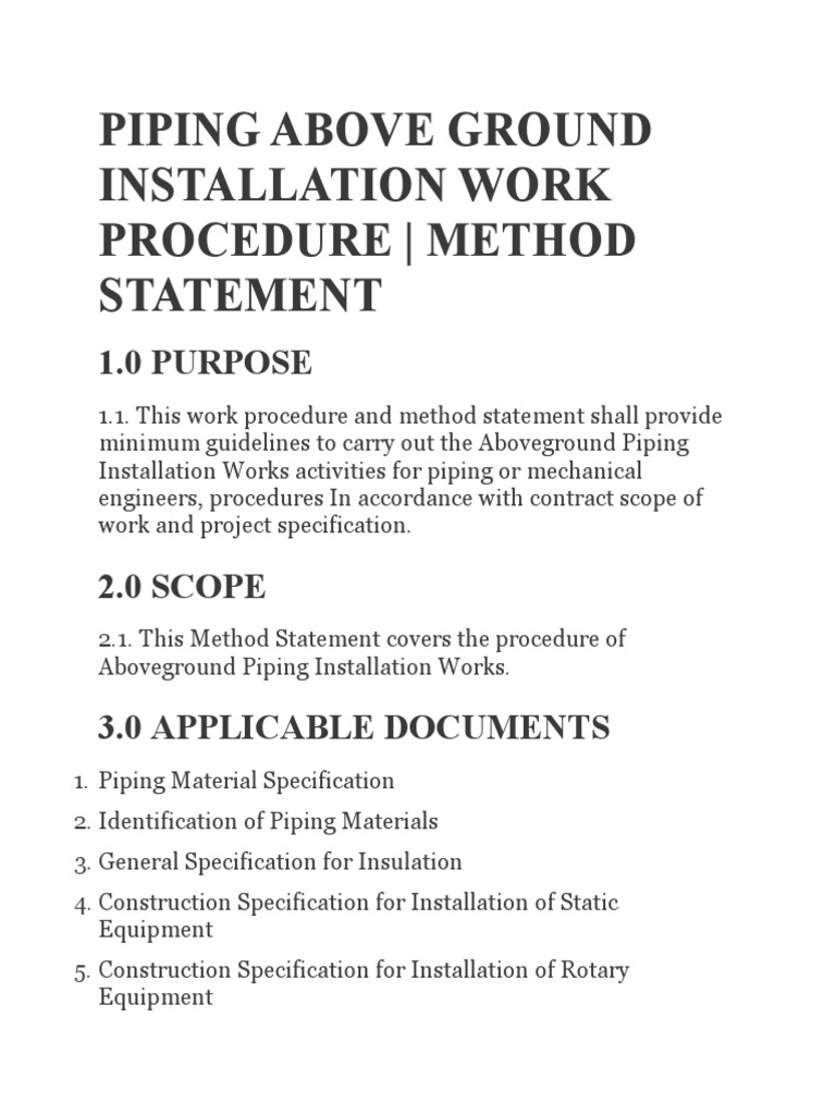 Piping Above Ground Installation Work Procedure | PDF | Pipe (Fluid Conveyance) | Welding