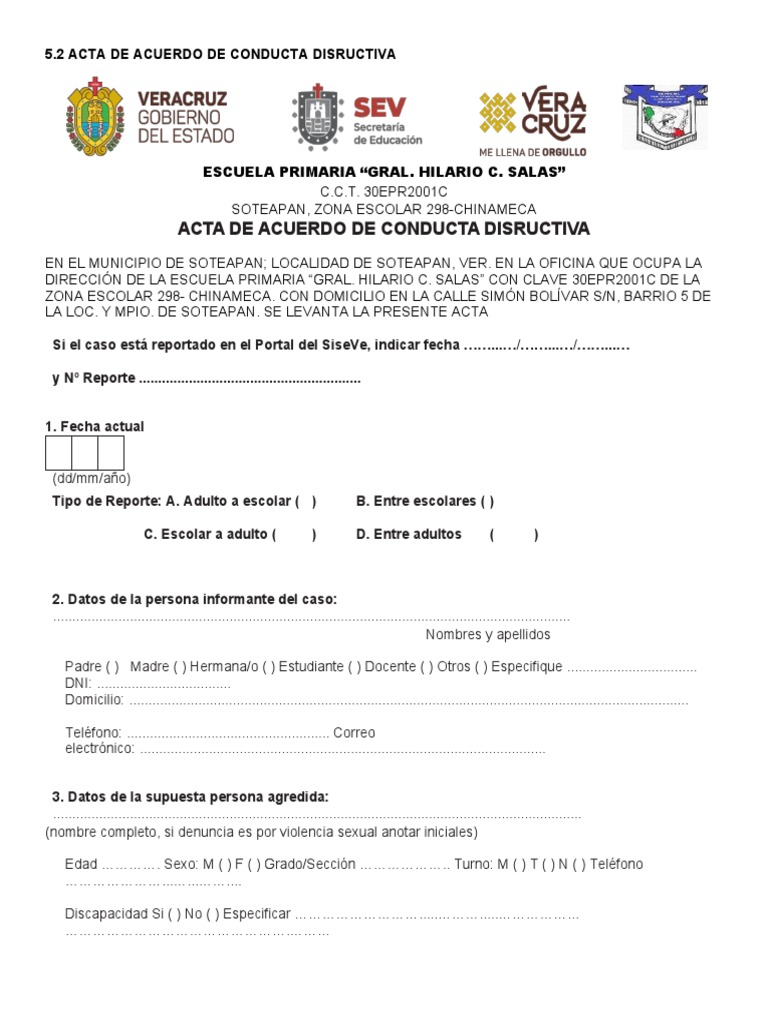 5.2 Acta en Caso de Violencia | PDF | Agresión | Violencia