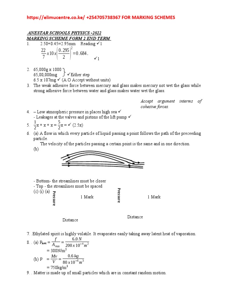 Physics Marking Scheme for Form 2 | PDF | Pressure | Force