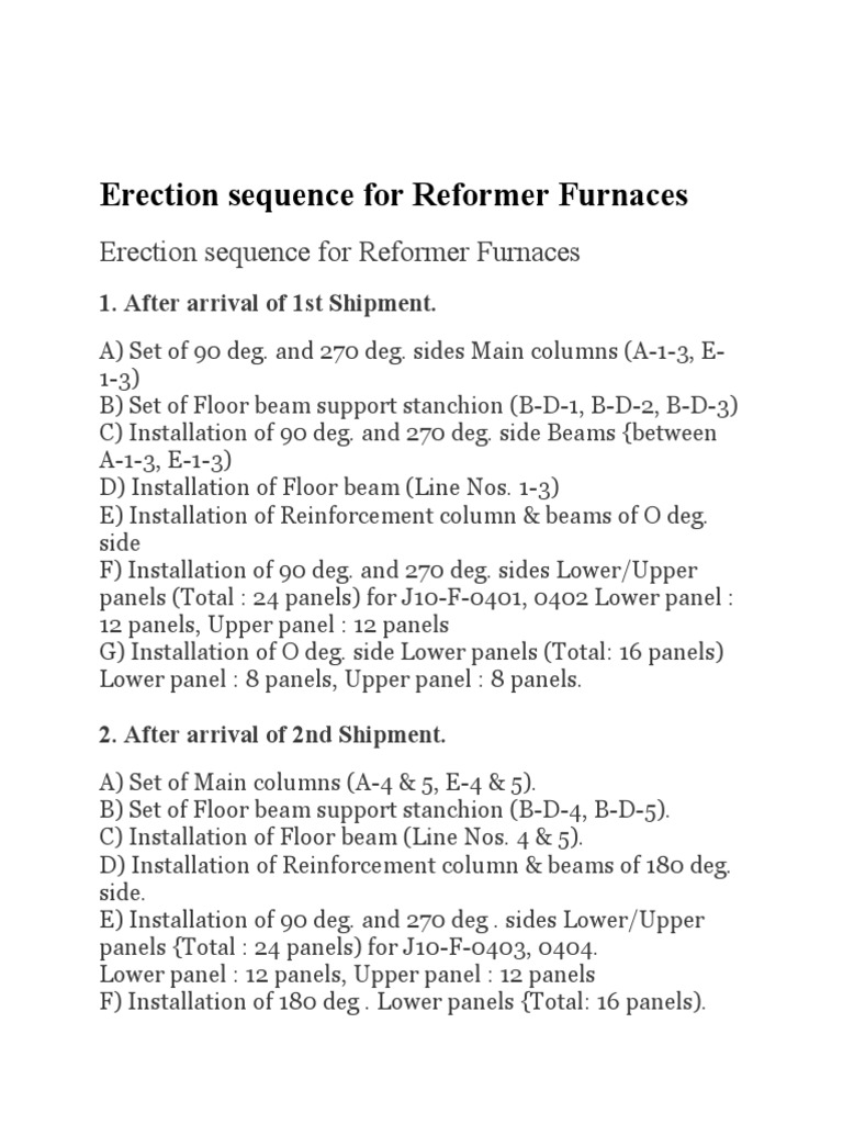 Erection Sequence For Reformer Furnaces | Download Free PDF | Chimney | Duct (Flow)