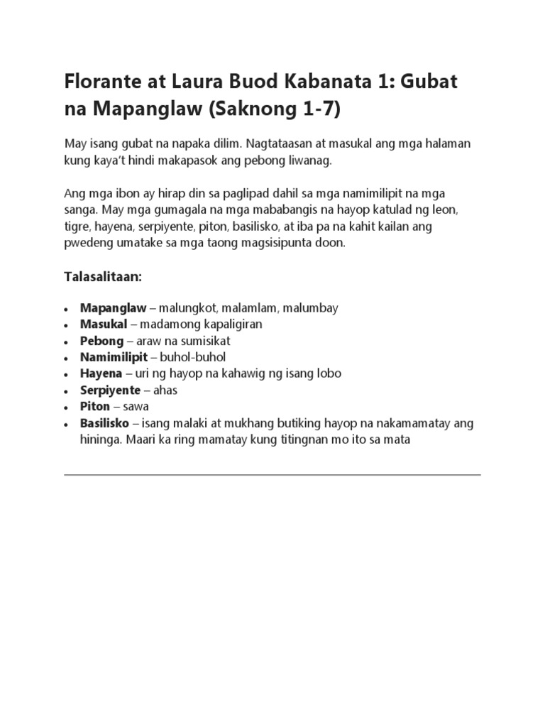 Florante at Laura Buod Kabanata 1-15 | PDF