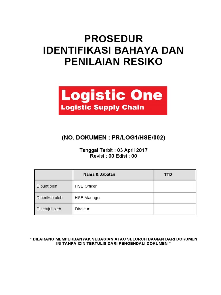 Prlog1hse002 Identifkasi Bahaya Dan Penilaian Resiko | PDF