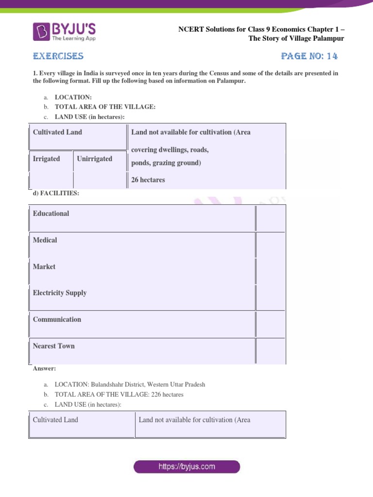 NCERT Solutions For Class 9 Economics Chapter 1 Story of Village ...