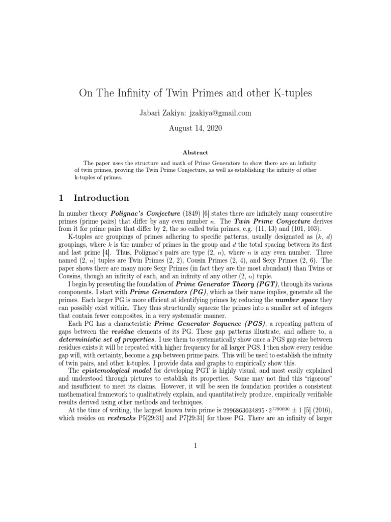 On The Infinity of Twin Primes and Other | PDF | Prime Number ...