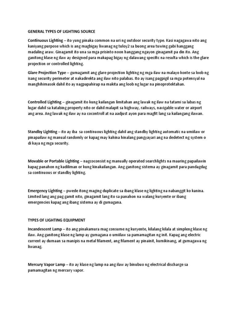General Types of Lighting Source | PDF