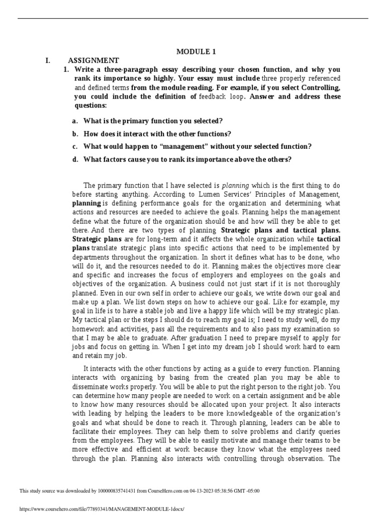 Management Module 1 | PDF | Goal | Leadership