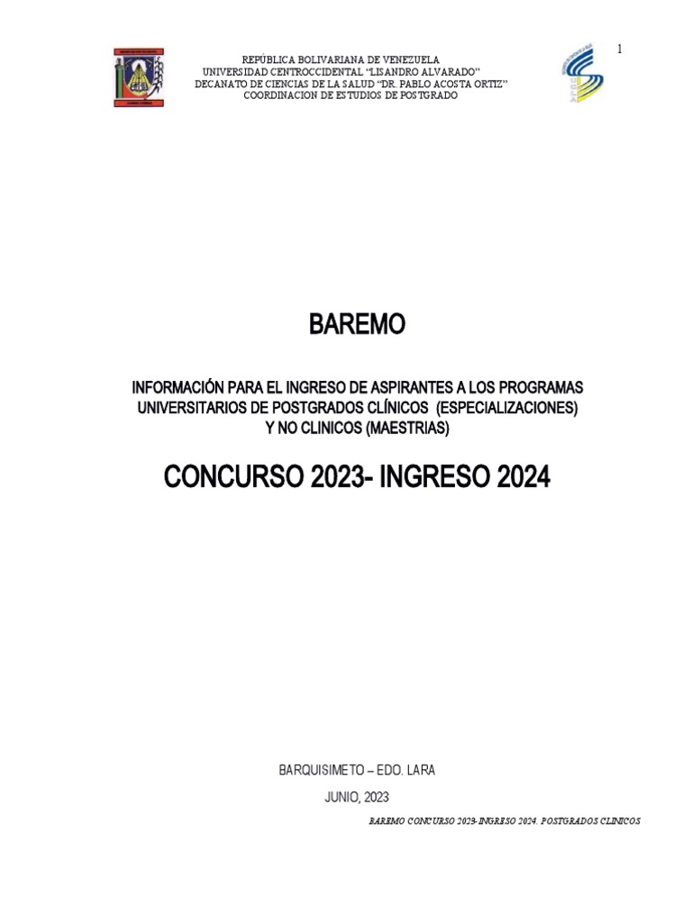 Baremo Clinico 2024 | PDF | Titulo academico | Medicina