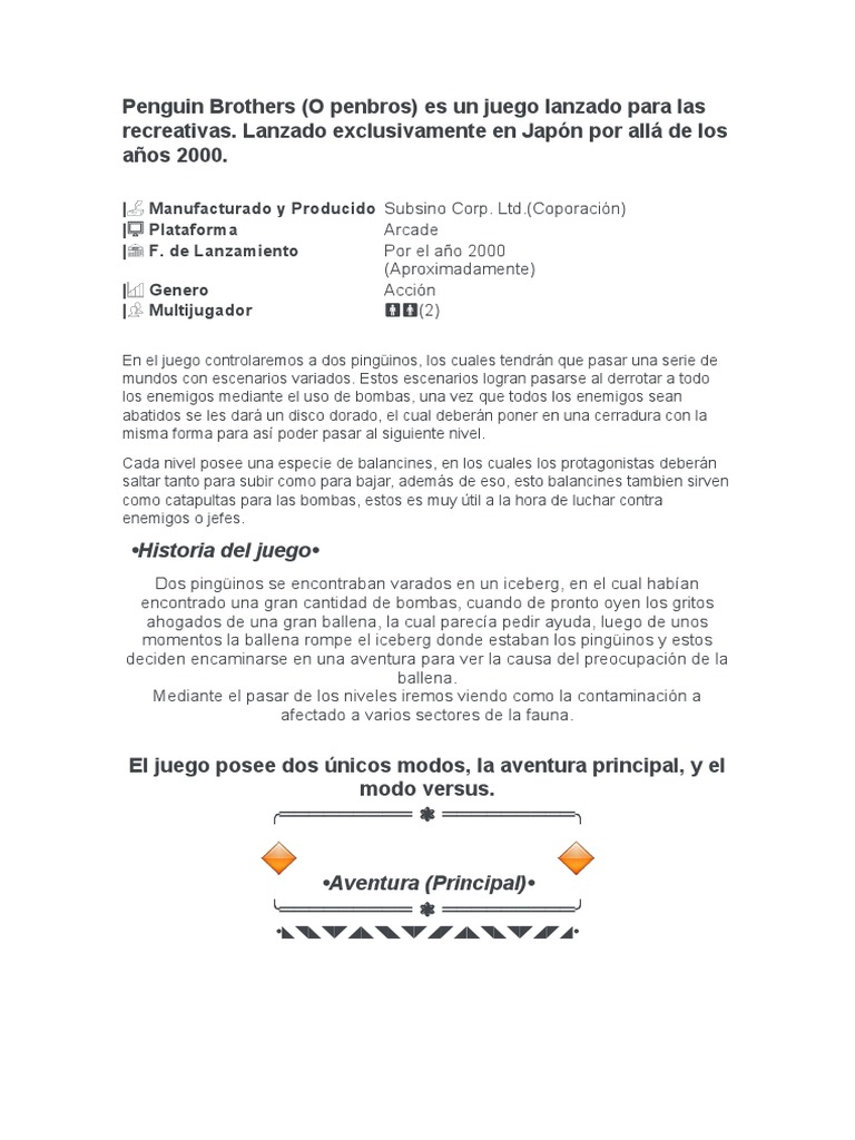 Penguin Brothers: Arcade de Acción 2000 | PDF