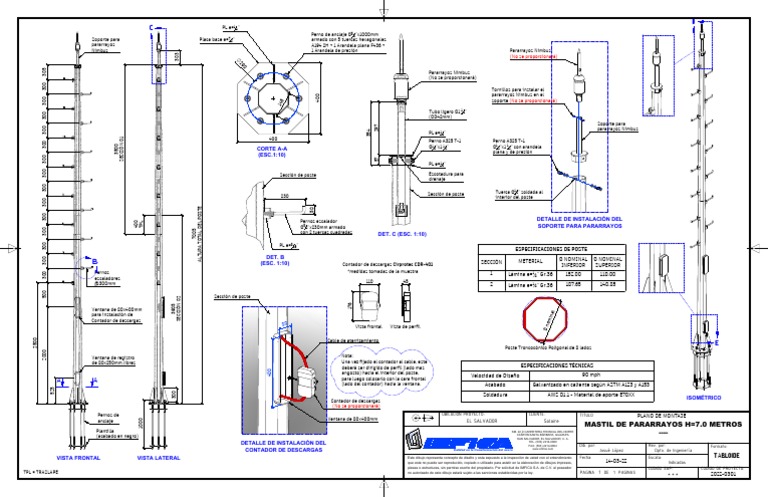 PM - Mastil de Pararrayos H 7.0 Metros | PDF | Tornillo | Materiales de construcción
