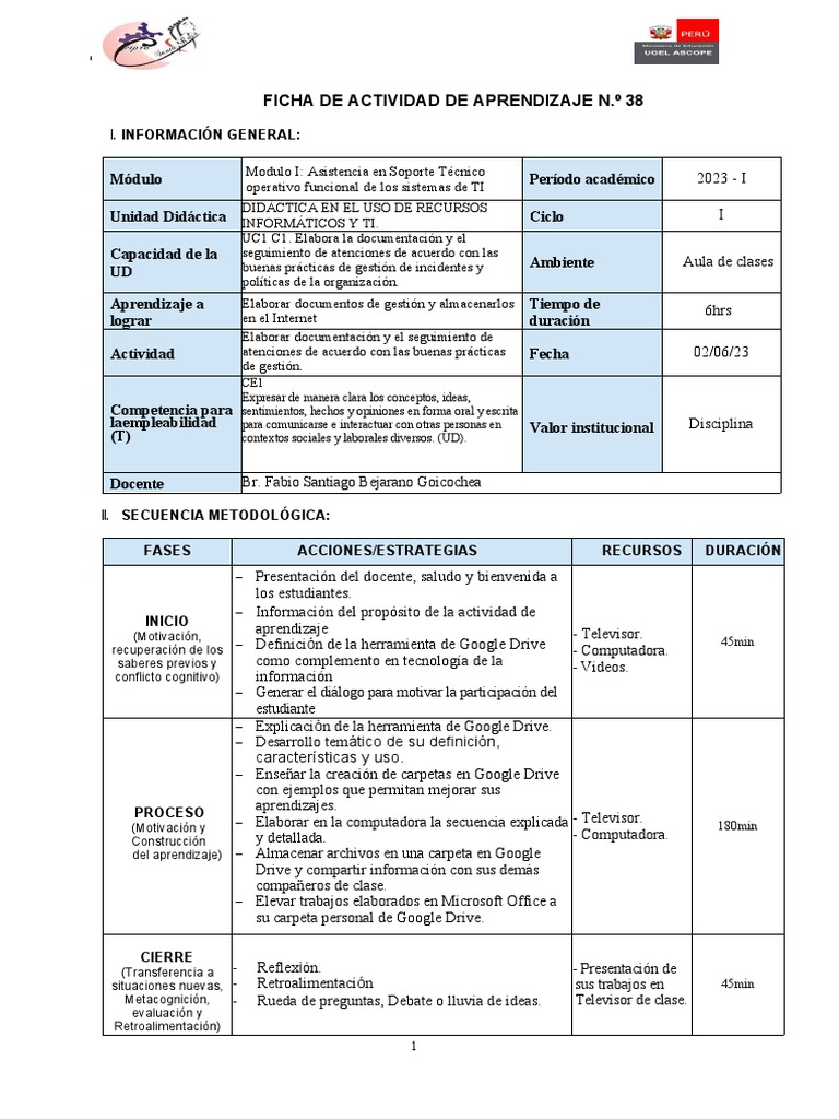 Ficha de Actividad de Aprendizaje | PDF | Evaluación | Aprendizaje