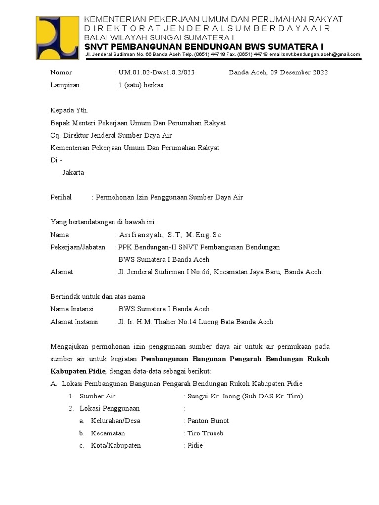 Contoh Surat Permohonan Sippa - Permen 01 - 2016 | PDF