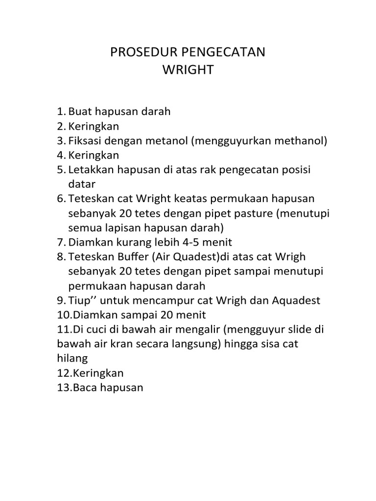 Prosedur Pengecatan Wright untuk Hasil Optimal | PDF
